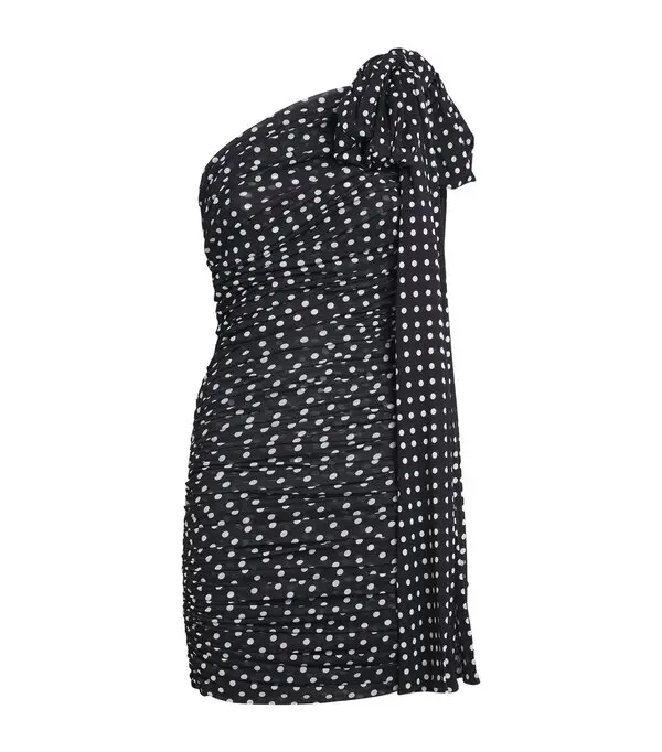 PATOU Polka-dot Asymmetric Mini Dress - Navy
