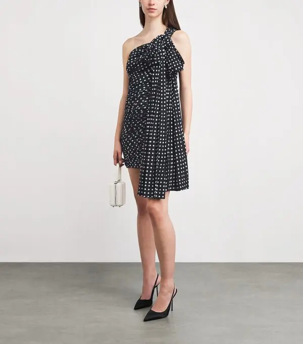 PATOU Polka-dot Asymmetric Mini Dress - Navy