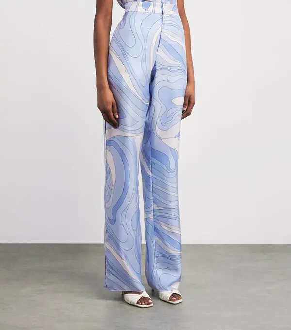 Emilio Pucci Silk Marmo Wide-leg Trousers