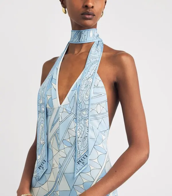 Emilio Pucci Rhinestone-embellished Printed Twill Scarf - Blue