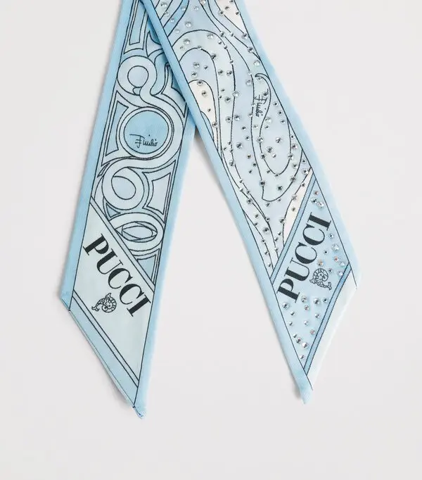 Emilio Pucci Rhinestone-embellished Printed Twill Scarf - Blue