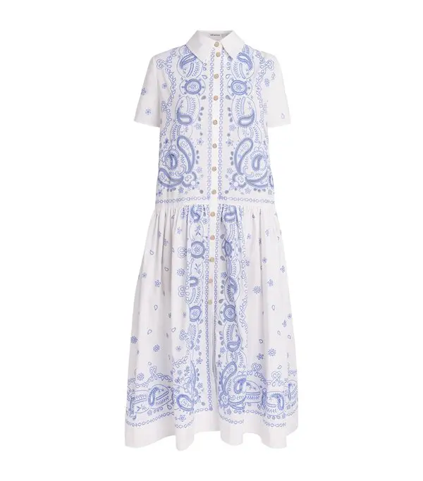 SELF-PORTRAIT Cotton Embroidered Midi Dress