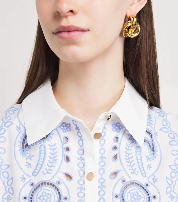 SELF-PORTRAIT Cotton Embroidered Midi Dress
