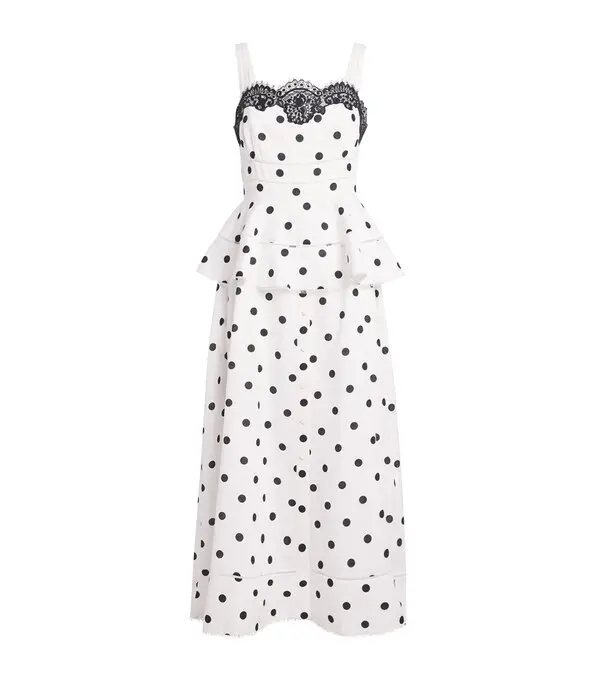 SELF-PORTRAIT Linen-cotton Polka Dot Midi Dress - White