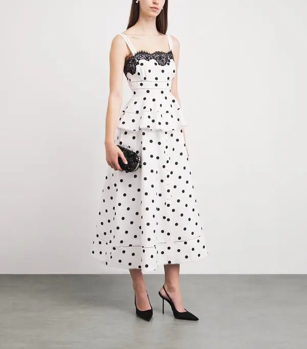 SELF-PORTRAIT Linen-cotton Polka Dot Midi Dress - White