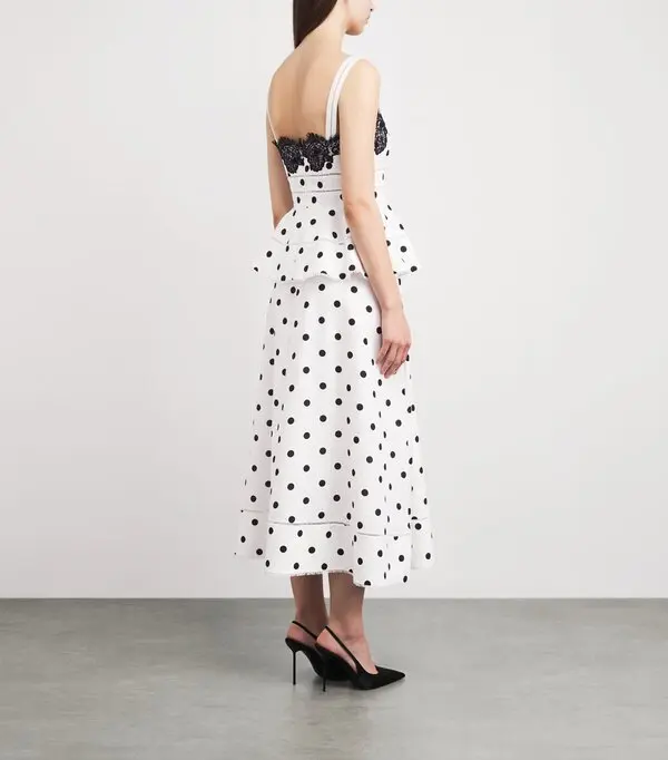 SELF-PORTRAIT Linen-cotton Polka Dot Midi Dress - White