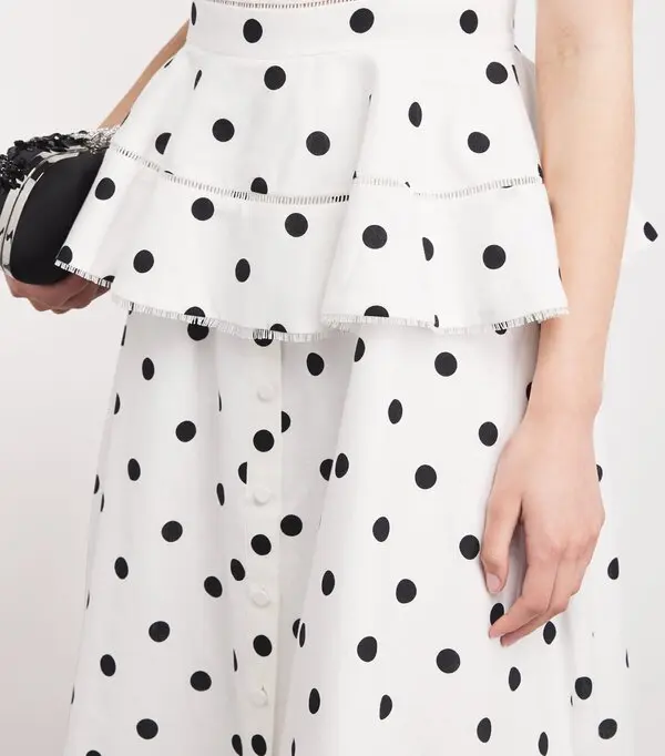 SELF-PORTRAIT Linen-cotton Polka Dot Midi Dress - White
