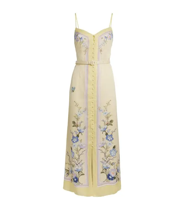 SELF-PORTRAIT Satin Floral Print Midi Dress