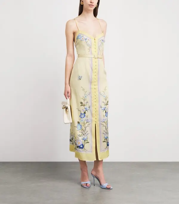 SELF-PORTRAIT Satin Floral Print Midi Dress