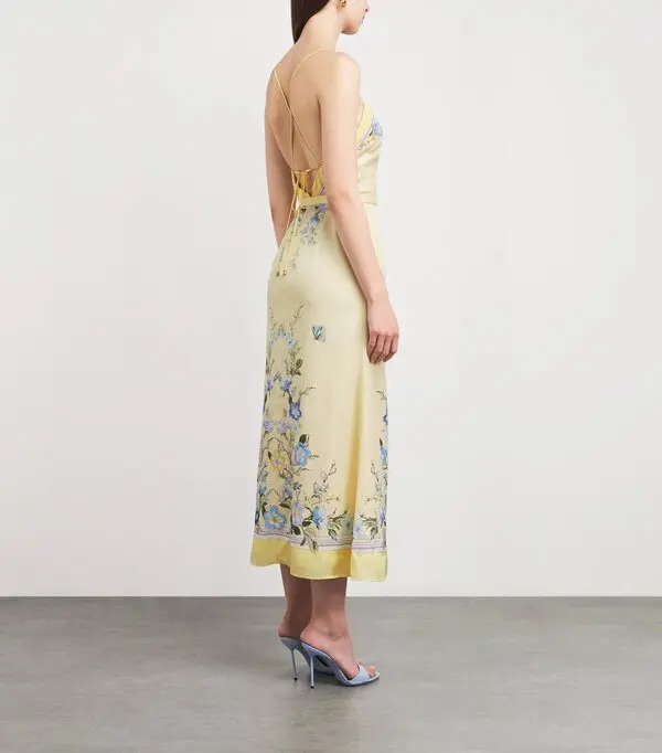 SELF-PORTRAIT Satin Floral Print Midi Dress