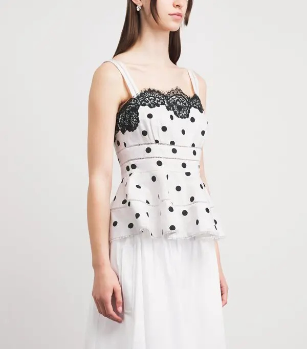 SELF-PORTRAIT Linen-cotton Polka Dot Top