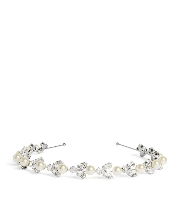 JENNIFER BEHR Embellished Crystal Pearl Headband - Silver
