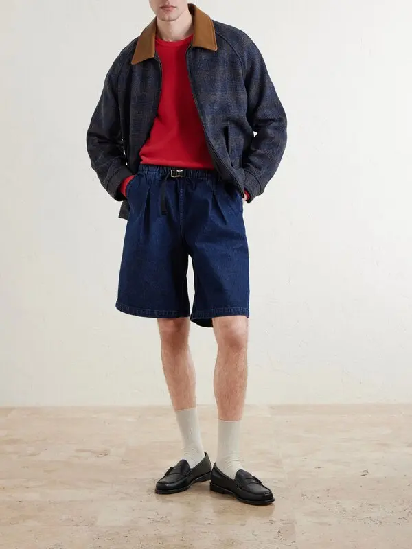 MONITALY Wide-leg Pleated Denim Shorts