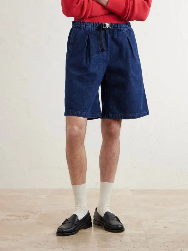 MONITALY Wide-leg Pleated Denim Shorts