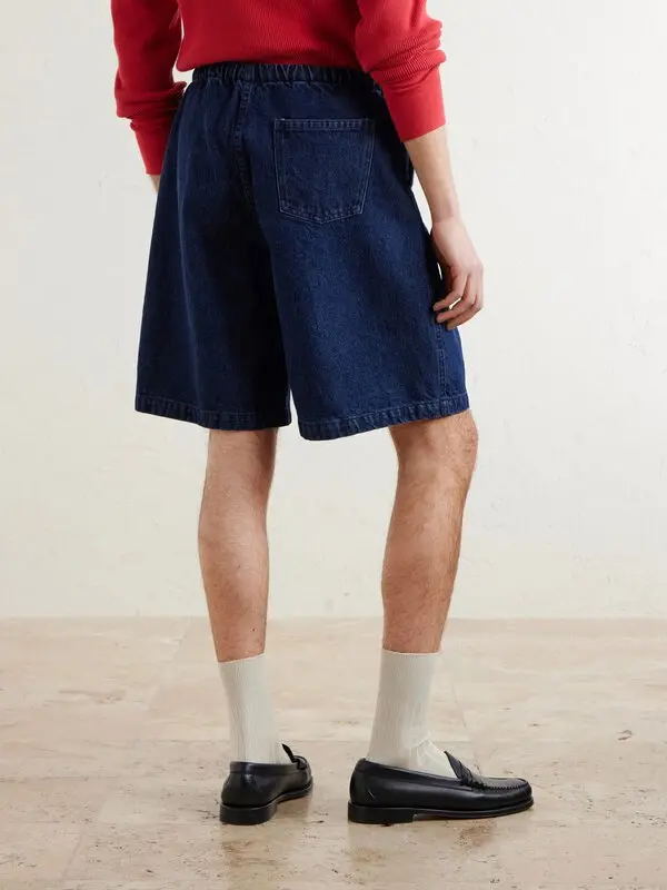 MONITALY Wide-leg Pleated Denim Shorts