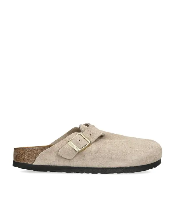 BIRKENSTOCK Suede Boston Clogs - Beige