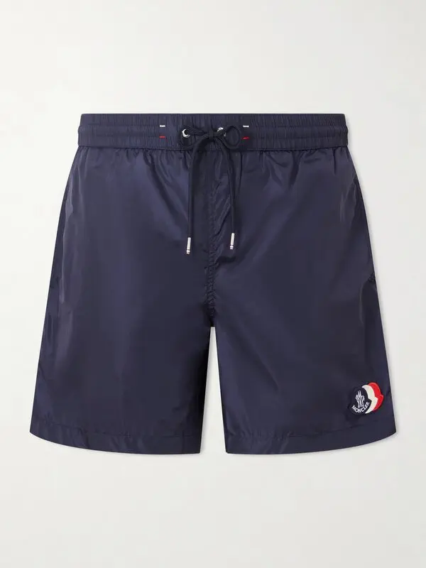 Moncler Slim-fit Mid-length Swim Shorts With Logo Appliqu - Blue