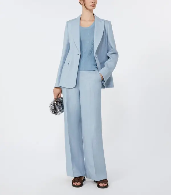 Max Mara Linen Wide-leg Trousers - Blue
