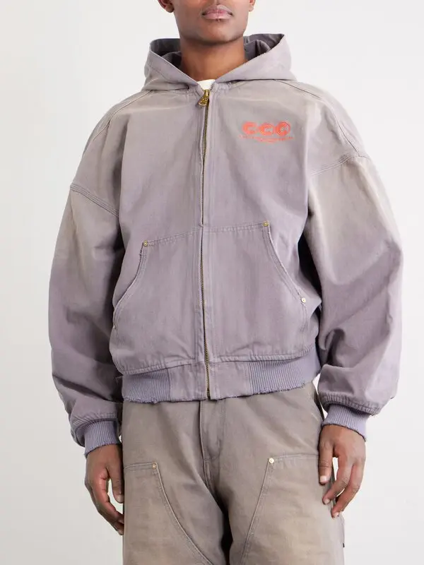 WILLY CHAVARRIA Juggernaut Logo-embroidered Denim Zip-up Hoodie