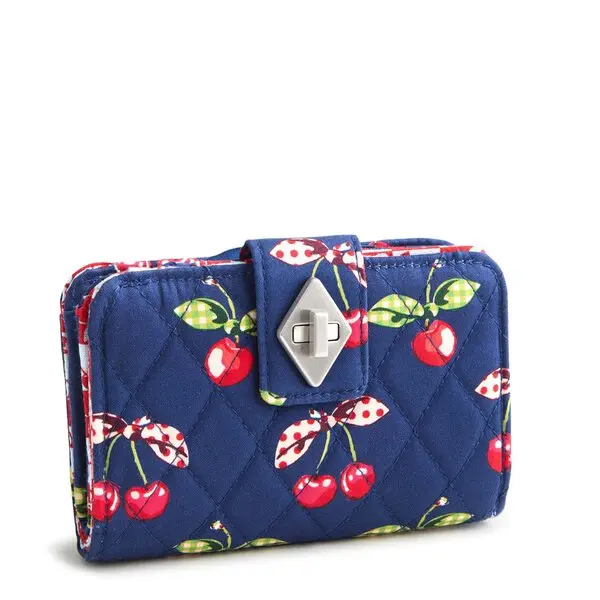 VERA BRADLEY Small Turnlock Wallet In Cherry Picking - Blue