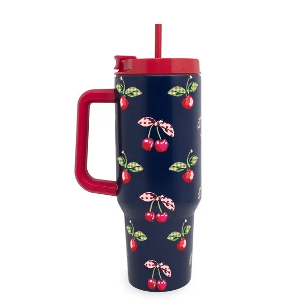 VERA BRADLEY Stainless Steel Xl Tumbler W/handle In Cherry Picking - Blue