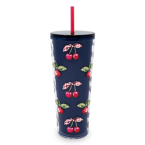 VERA BRADLEY Tumbler With Straw In Cherry Picking - Blue
