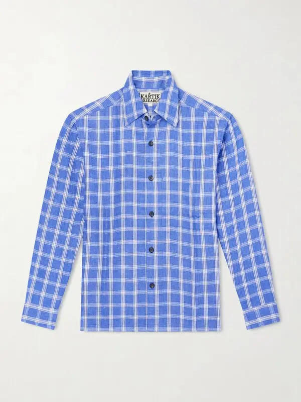 KARTIK RESEARCH Pataudi Checked Linen Shirt - Blue