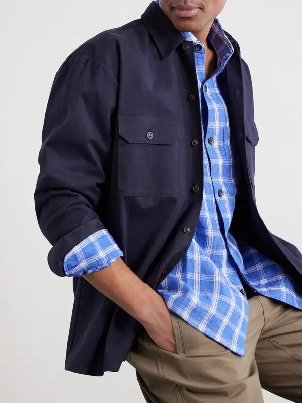 KARTIK RESEARCH Pataudi Checked Linen Shirt - Blue