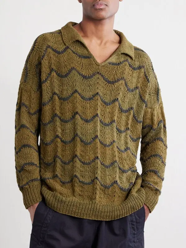 KARTIK RESEARCH Striped Knitted Cotton Polo Sweater