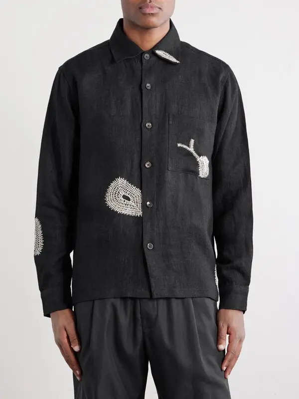KARTIK RESEARCH Repair Embroidered Linen Shirt