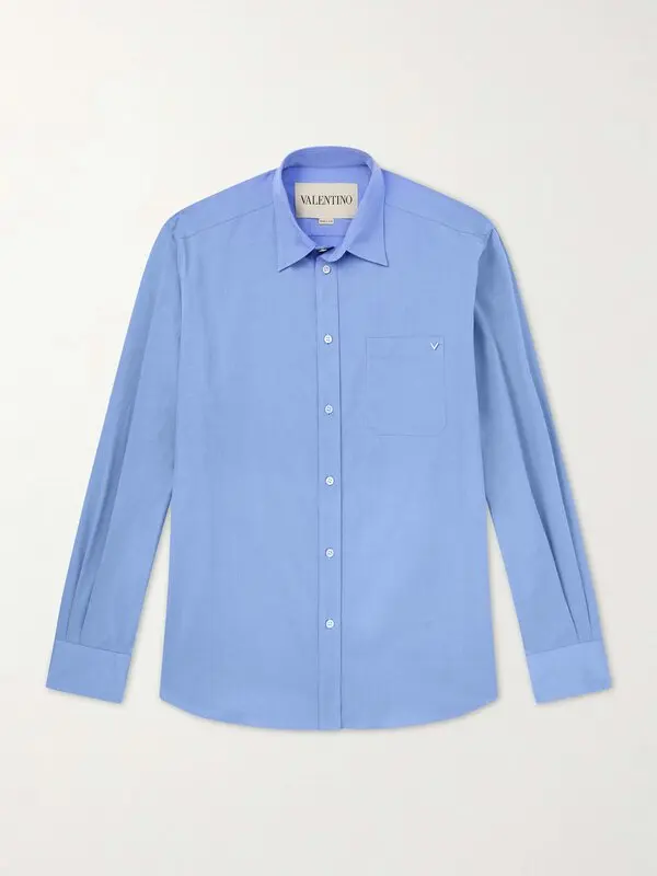 Valentino Garavani Vgold Cotton-poplin Shirt - Blue