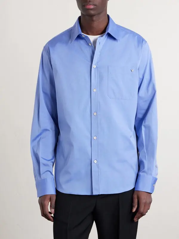 Valentino Garavani Vgold Cotton-poplin Shirt - Blue