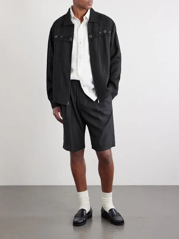 KARTIK RESEARCH Embroidered Linen Jacket - Black