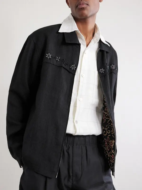 KARTIK RESEARCH Embroidered Linen Jacket - Black
