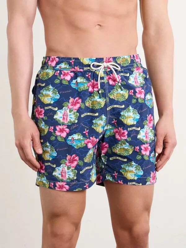 Hartford Straight-leg Mid-length Printed Swim Shorts - Navy