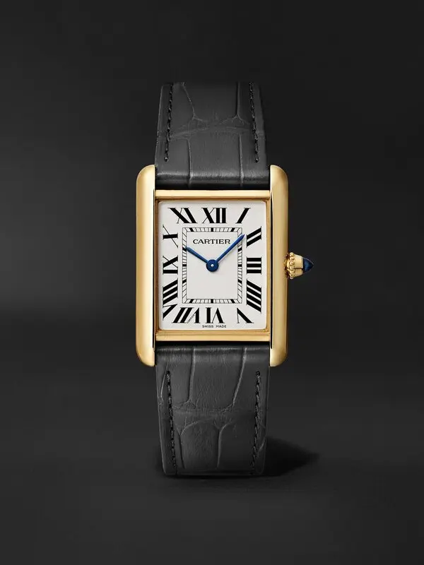 CARTIER Tank Louis 34mm 18-karat Gold And Alligator Strap Watch - White