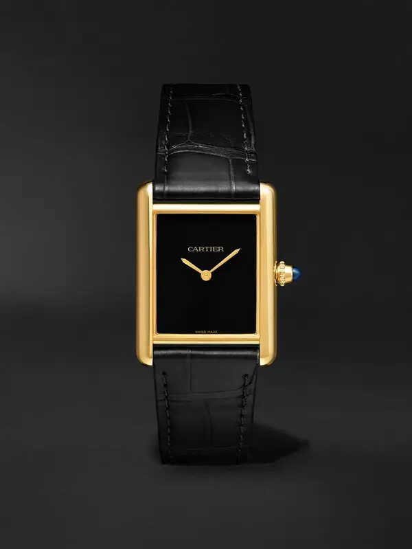 CARTIER Tank Louis Automatic 25.5mm 18-karat Gold And Alligator Watch - Black