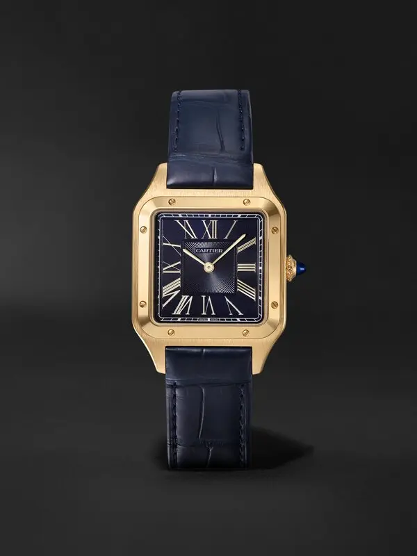 CARTIER Santos-dumont Large 43.5mm 18-karat Gold And Alligator Watch - Blue