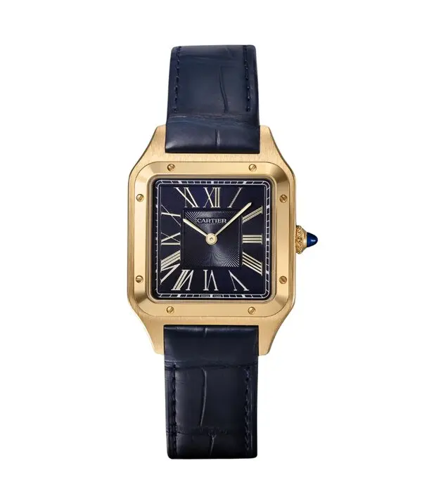 Cartier Santos-dumont Large 18-karat Gold And Alligator Watch - Blue