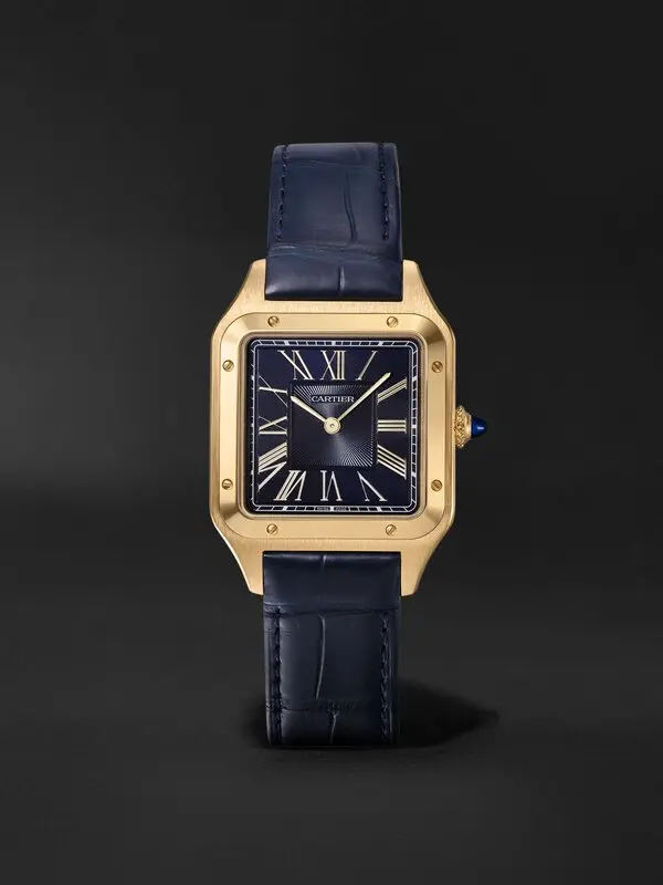 CARTIER Santos-dumont Large 43.5mm 18-karat Gold And Alligator Watch - Navy