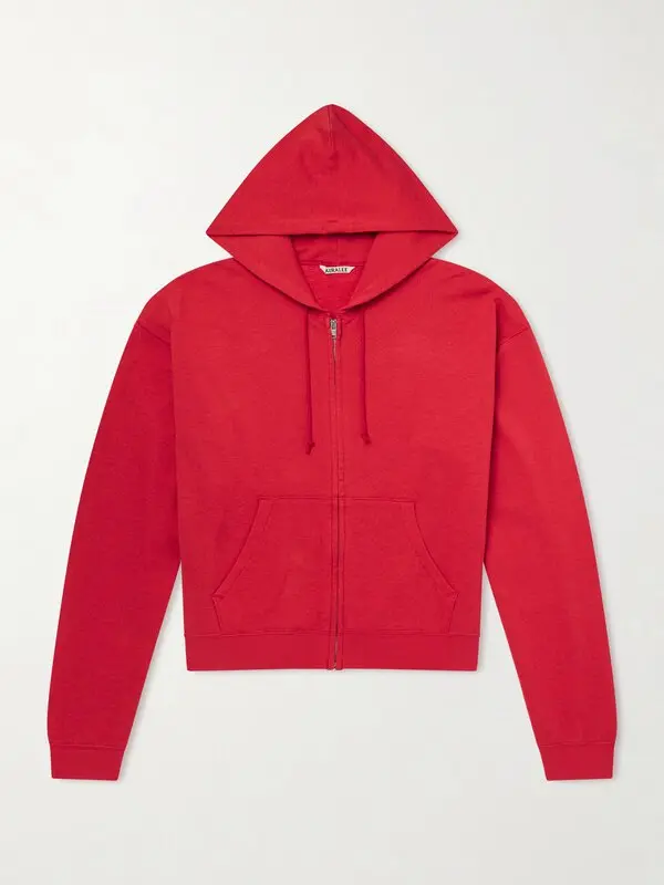Auralee Cotton, Wool, And Silk-blend Zip-up Hoodie