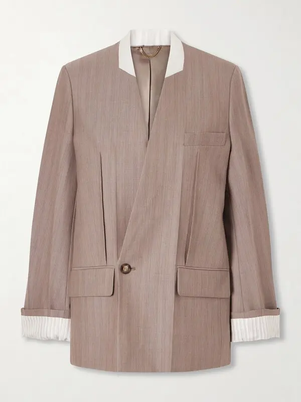 Victoria Beckham Double-breasted Striped Wool Blazer - Gray