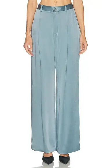 Lapointe Satin Relaxed Pleated Pant - Light Slate