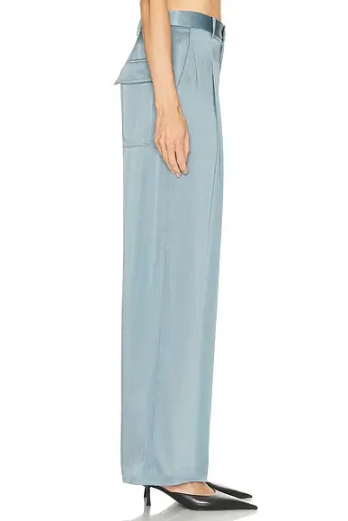 Lapointe Satin Relaxed Pleated Pant - Light Slate