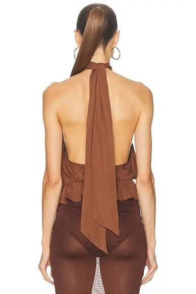 Kiki De Montparnasse Silk Georgette Halter Top - Cafe