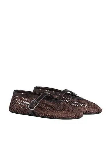 Alaïa Metallic Fishnet Ballet Flats With Buckle Strap