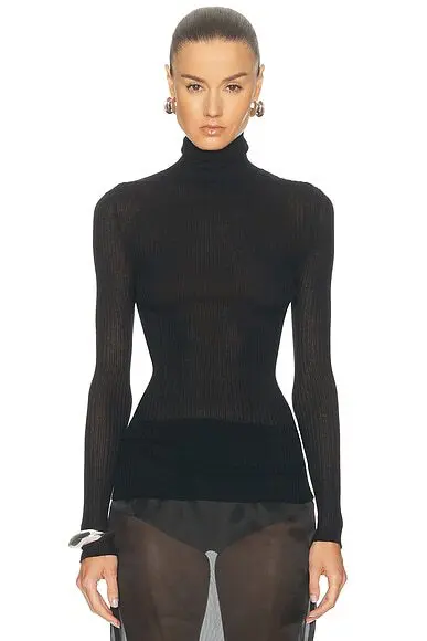 Brandon Maxwell Ribbed Turtleneck Top