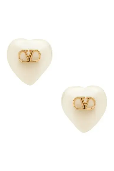 Valentino Garavani Vlogo Signature Pearl Stud Earrings - Oro & Cream