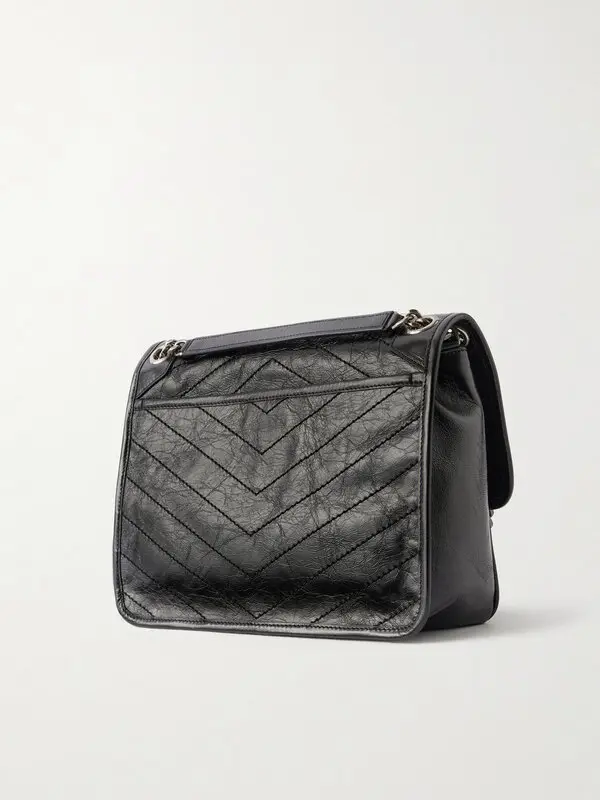 Saint Laurent Niki Medium Crinkled Glossed-leather Shoulder Bag - Black