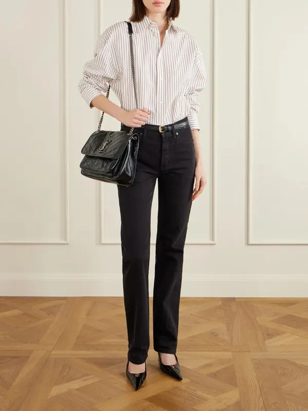 Saint Laurent Niki Medium Crinkled Glossed-leather Shoulder Bag - Black